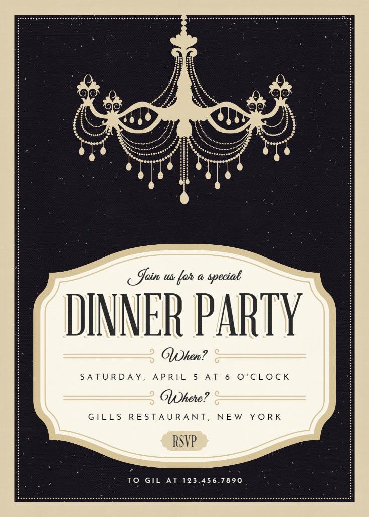 Classy Chandelier - Dinner Party Invitation Template (Free) | Greetings Island
